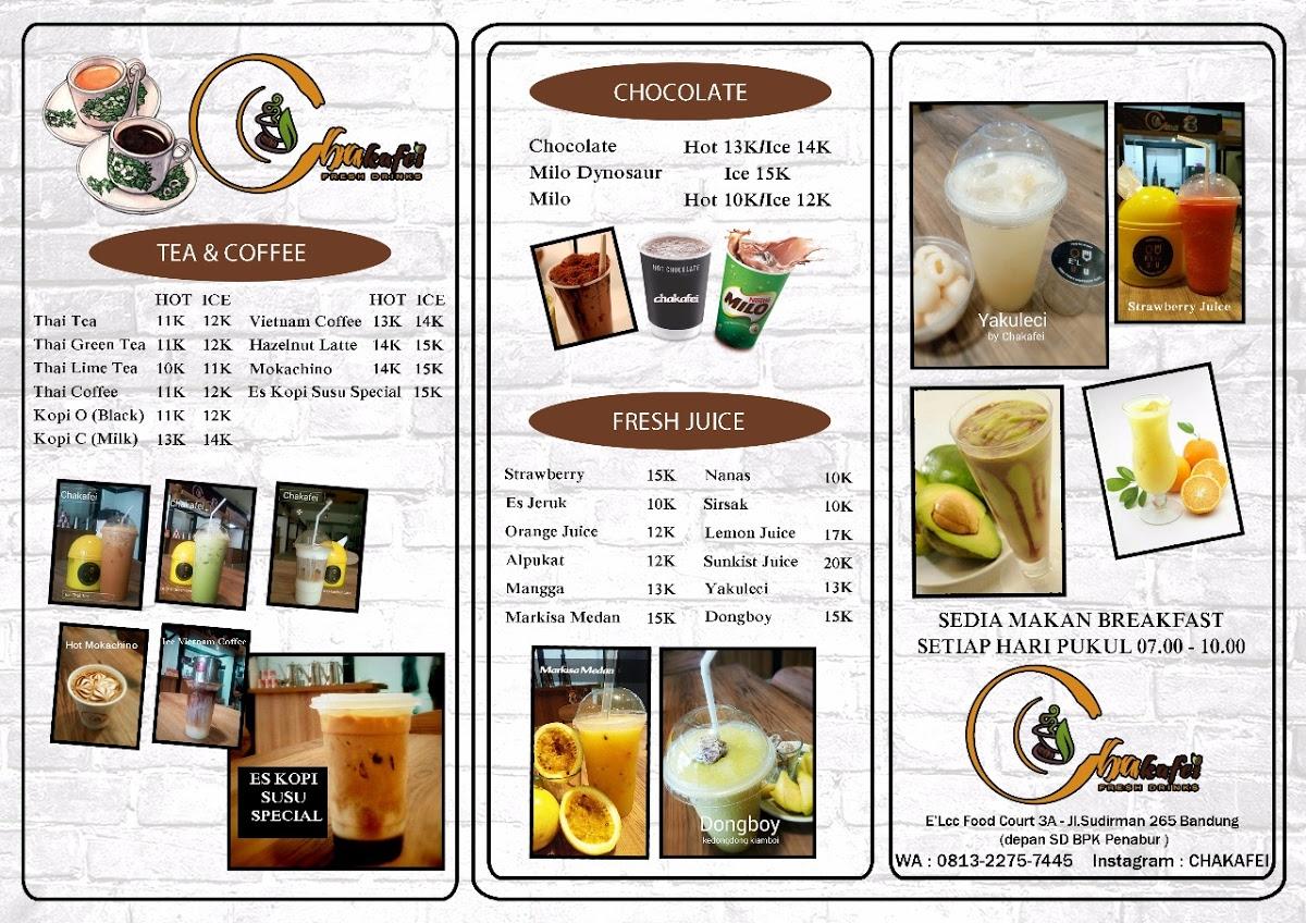 Menu at Chakafei fresh drink, Bandung