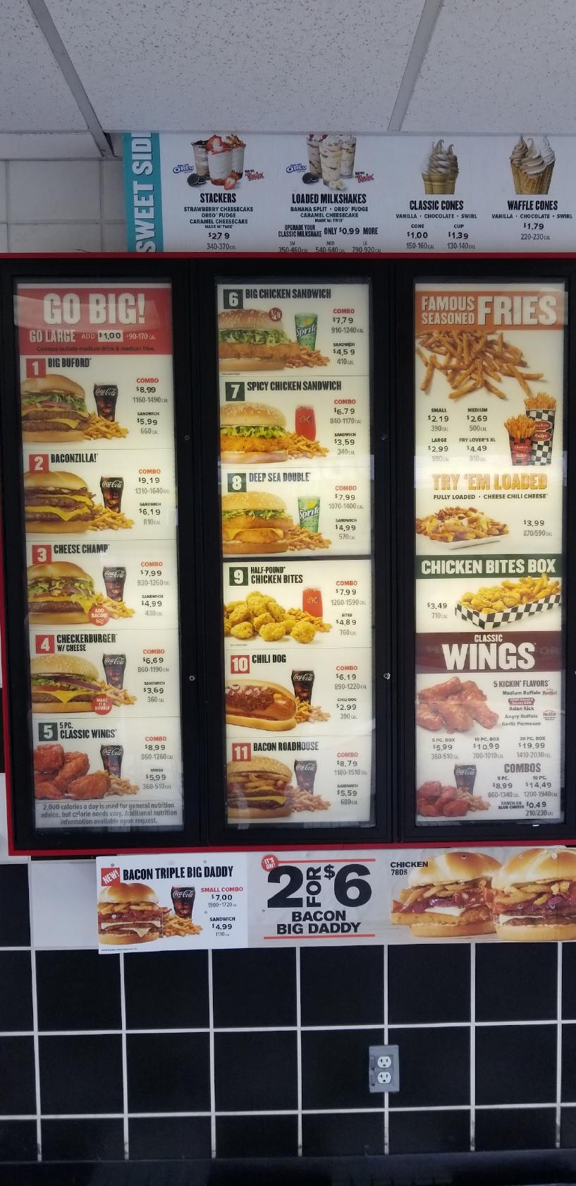 Menu at Checkers fast food, Huntington Station