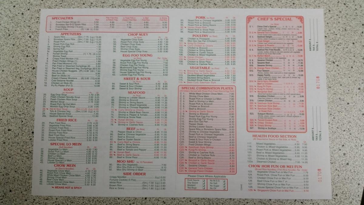 Menu at Chung Hing Chinese Food restaurant, West Babylon
