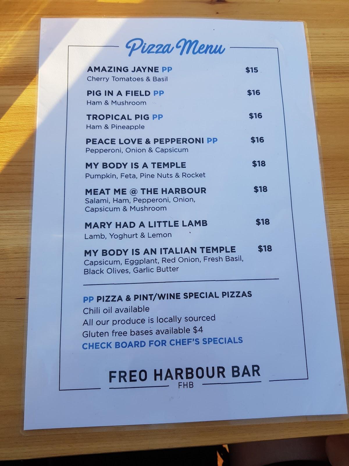 Menu at Freo Harbour Bar, North Fremantle