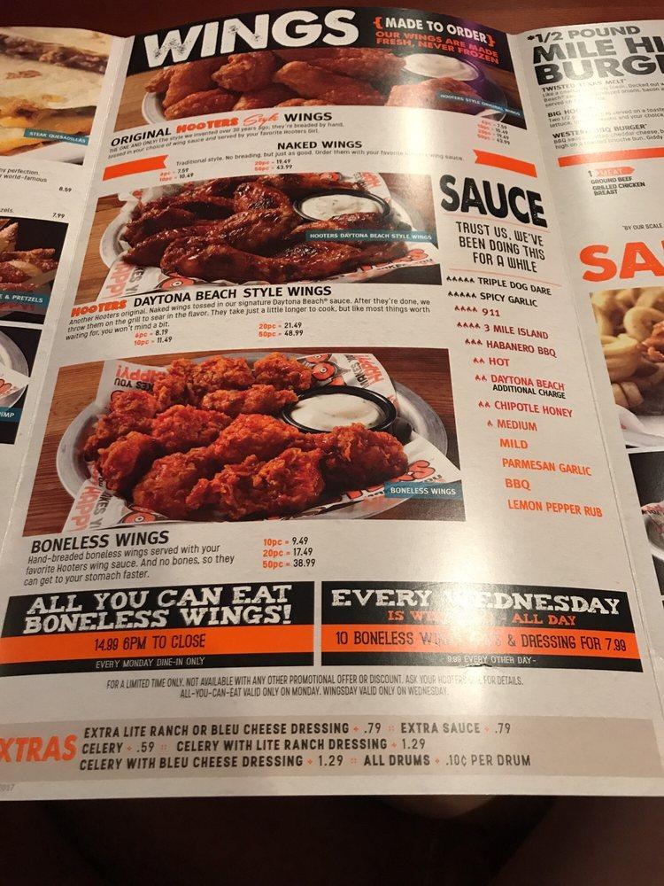 Menu at Hooters pub & bar, Metairie, Veterans Blvd