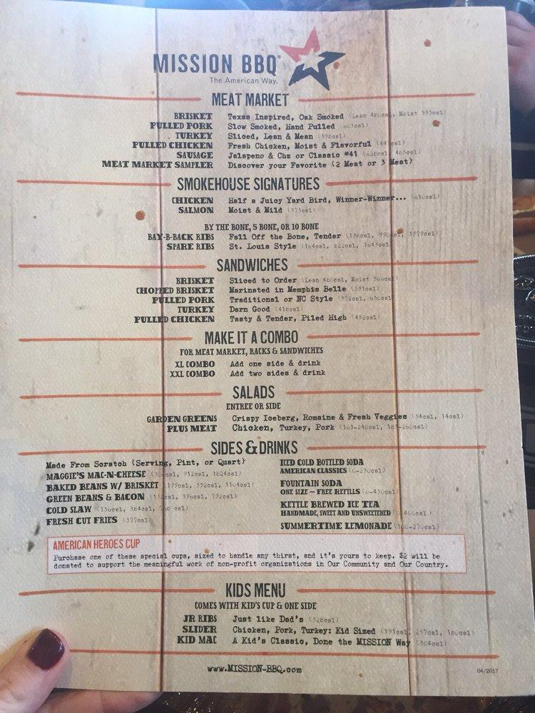 Menu at MISSION BBQ, Chantilly