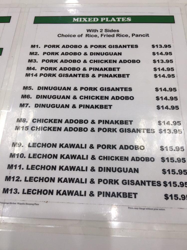 Menu at Pampanga Kitchen Waipahu Plaza restaurant, Waipahu