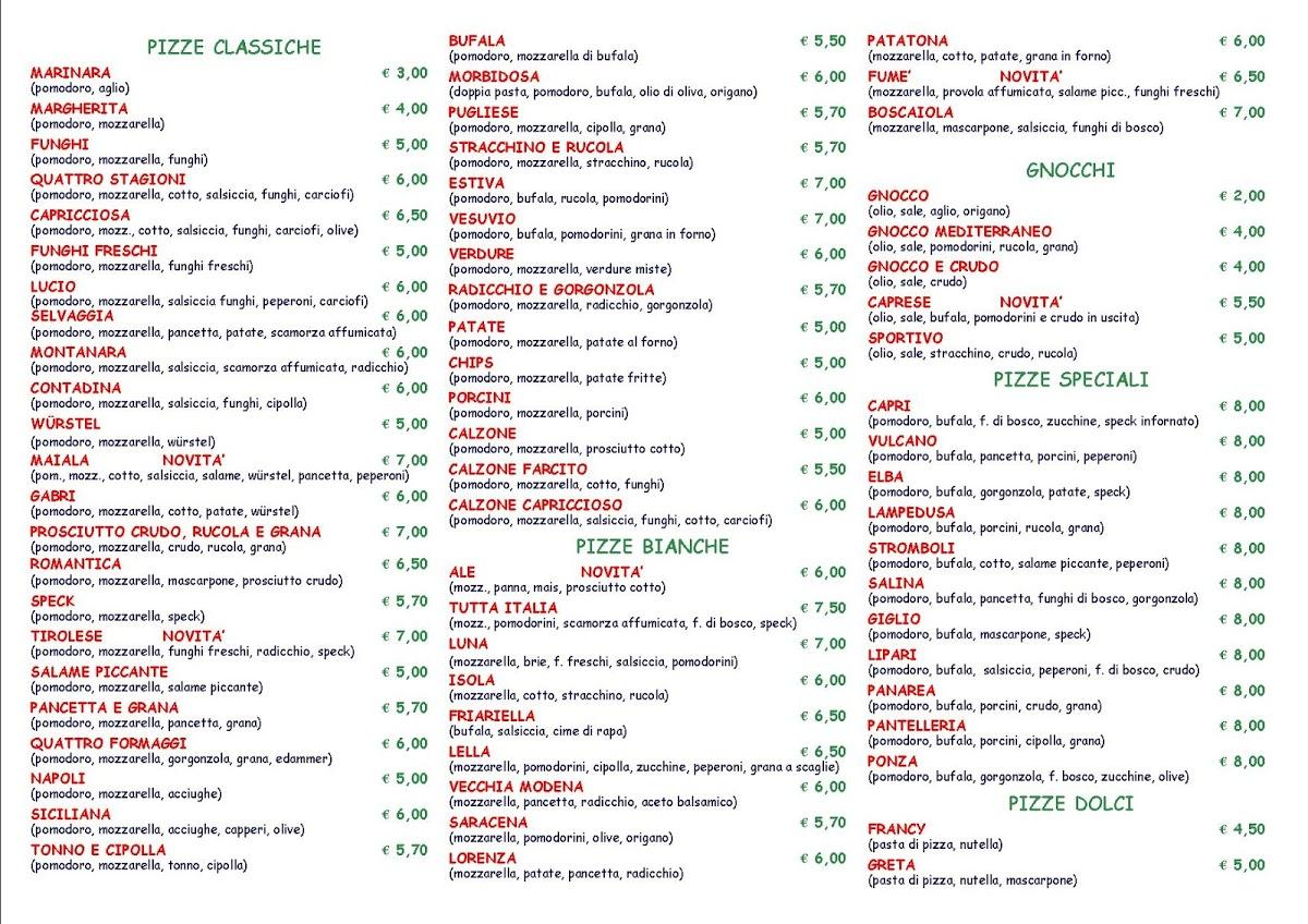Menu at Pizzeria Isola Della Pizza Di Olmi Alessandro, Castelletto