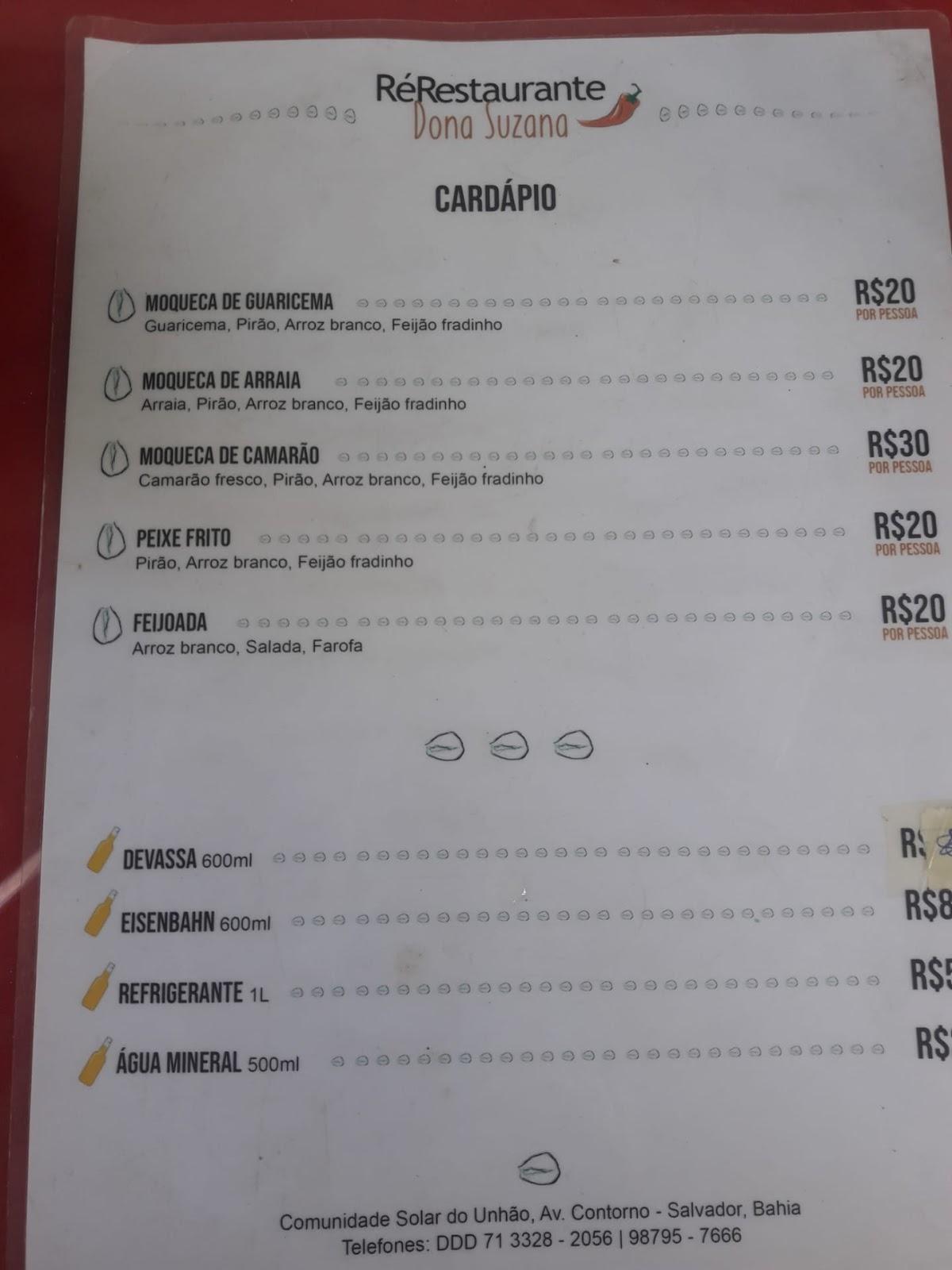 Menu em Ré Restaurante Dona Suzana, Salvador, Comunidade Solar do Unhão ...