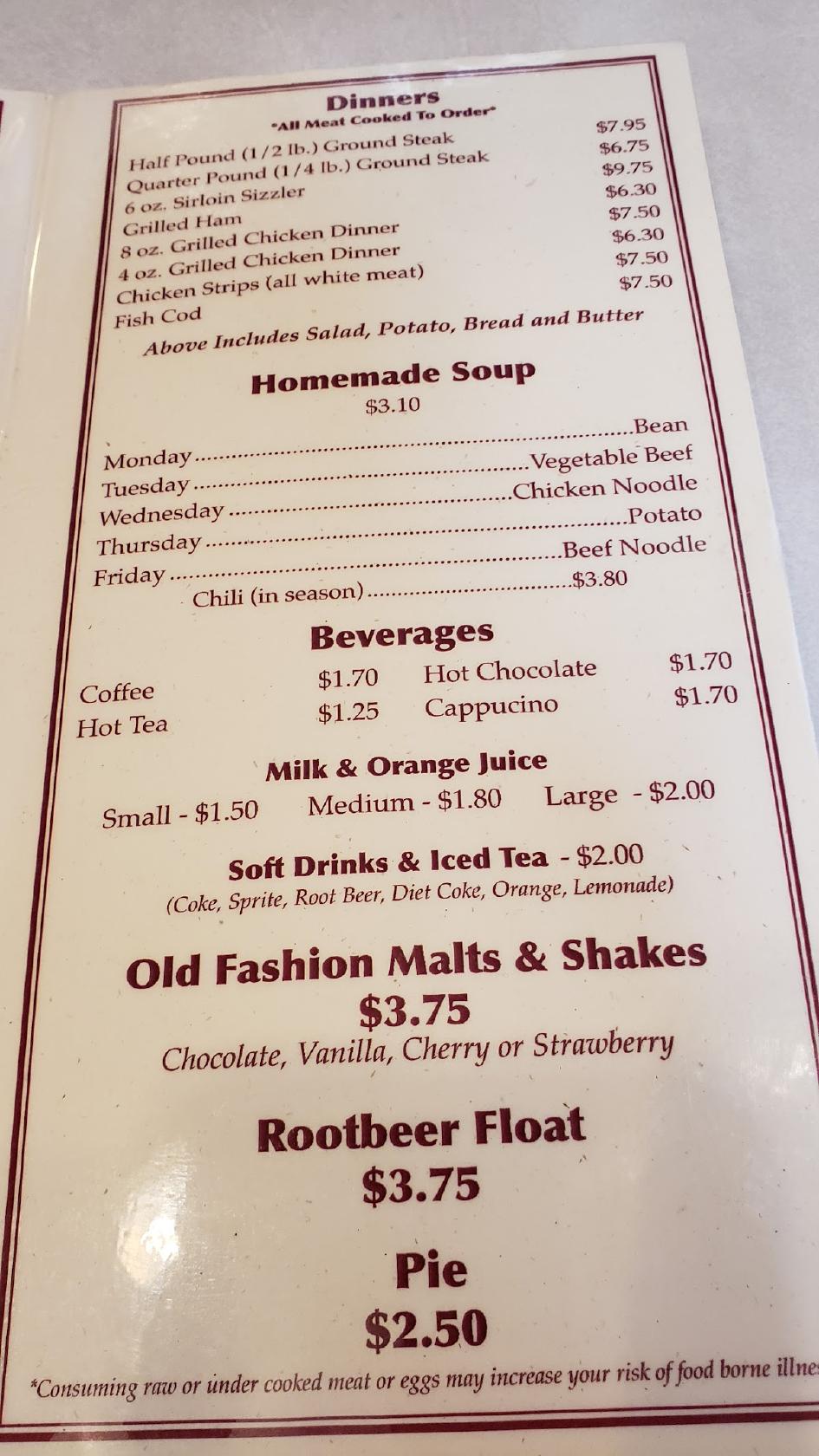 Menu at Richie's Koffee Shop cafe, Hastings