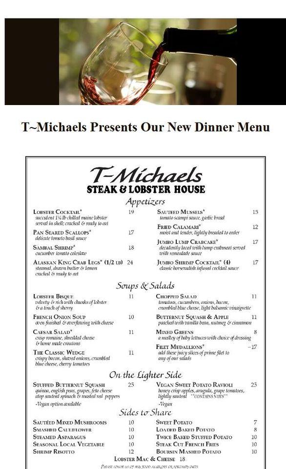 Menu at T-Michaels pub & bar, Naples