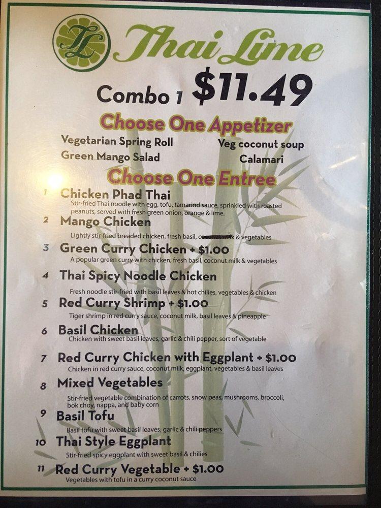 Menu at Thai Lime Restaurant, Toronto