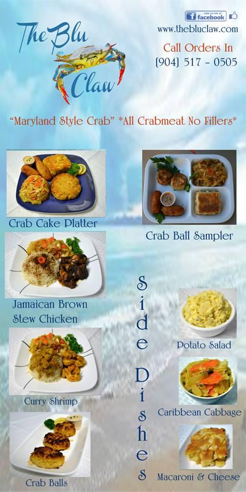 Menu at The Blu Claw restaurant, Jacksonville