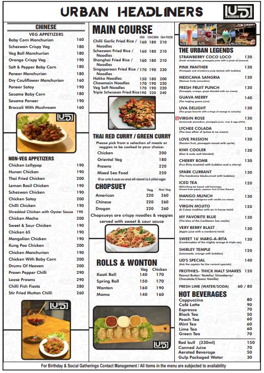 Menu at The Urban Deck, Mysuru
