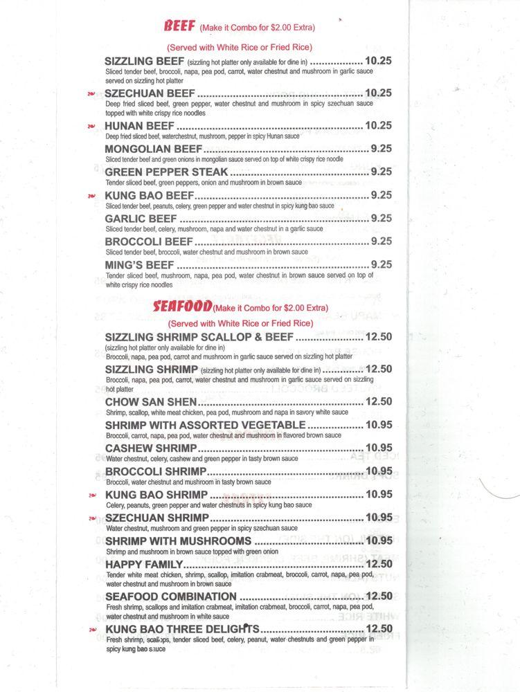 Menu at Ming's Garden restaurant, Sandusky