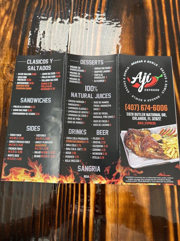 Menu at Aji Express fast food, Orlando