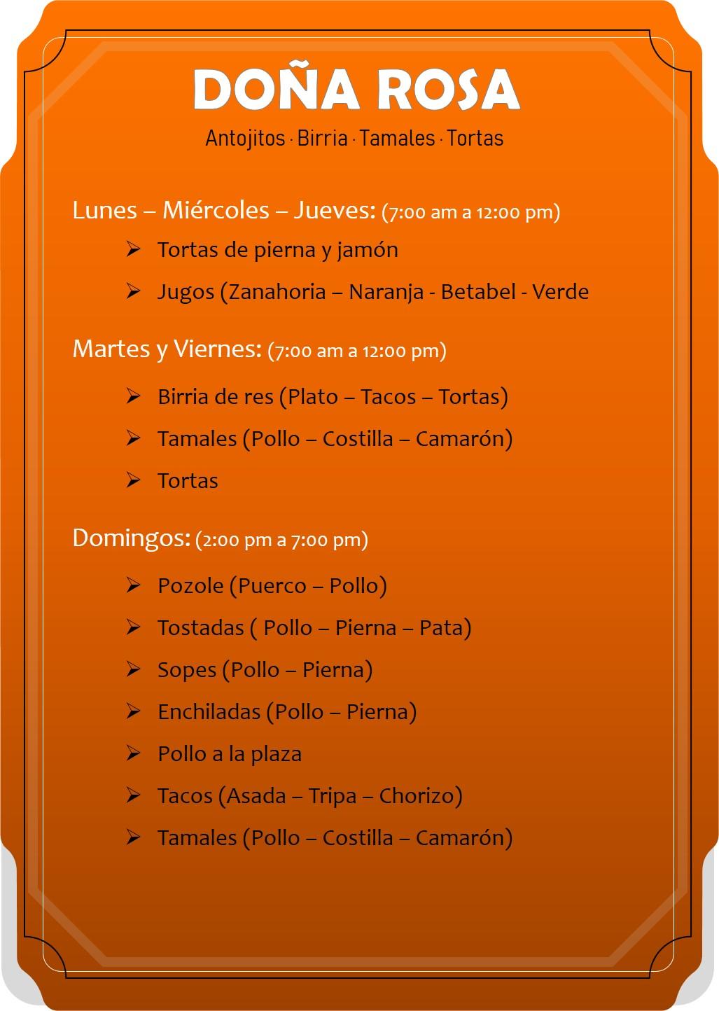 Menu at Cenaduría Doña Rosa restaurant, Tepic