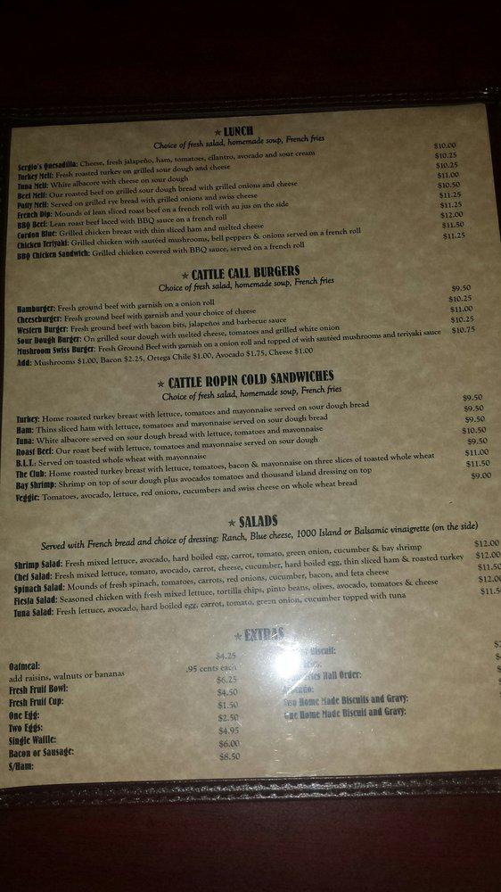 Menu at Cowboys Corner Cafe, Watsonville