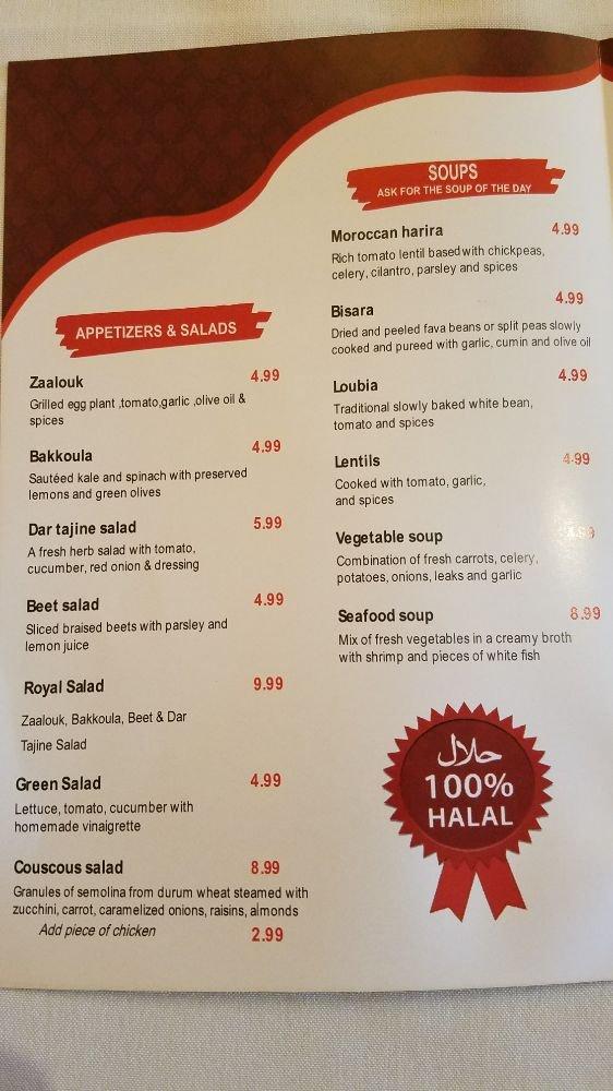 Menu at Dar Tajine Moroccan Restaurant, Plantation