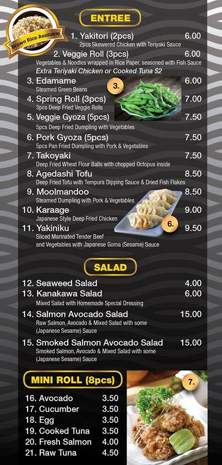 Menu at Kanakawa restaurant, Engadine