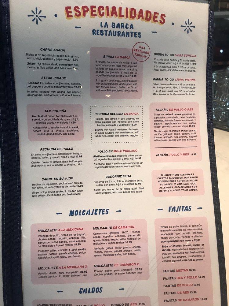 Carta de La Barca Restaurantes, Downey