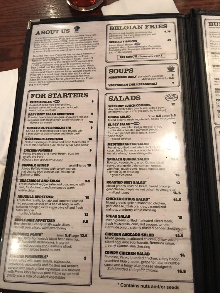Menu at Press 195 pub & bar, Rockville Centre, 22 N Park Ave