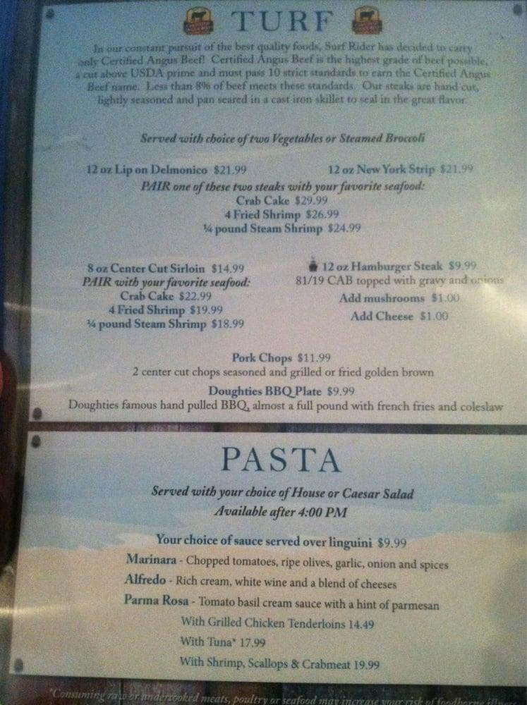 Menu at Surf Rider restaurant, Virginia Beach, 928 Diamond Springs Rd #135