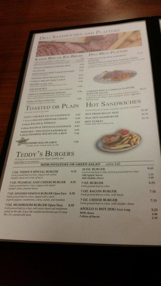 Menu at Teddy's Restaurant & Deli, Oshawa