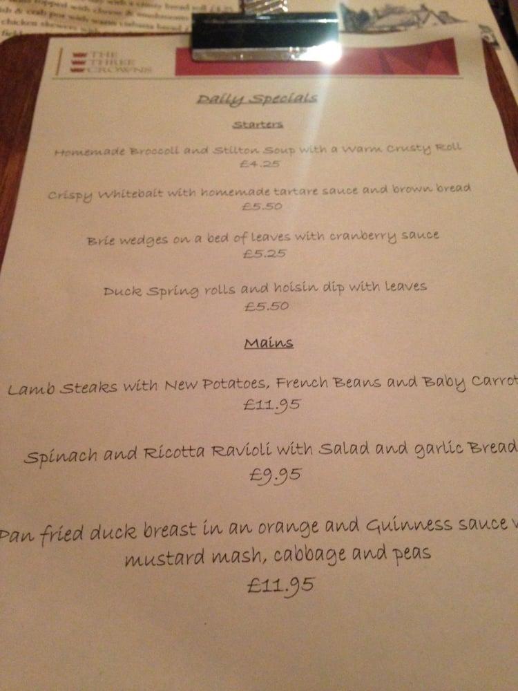 Menu at The Three Crowns pub & bar, Bushey, 1 High Rd