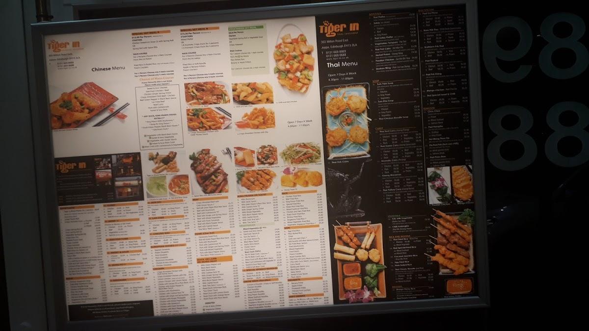 Menu at The Tiger In Chinese & Thai Takeaway cafe, Edinburgh