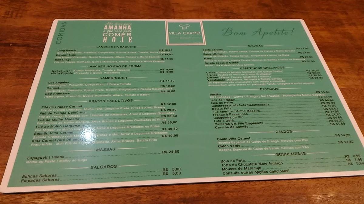 Menu at Villa Carmel fast food, Arraial d'Ajuda