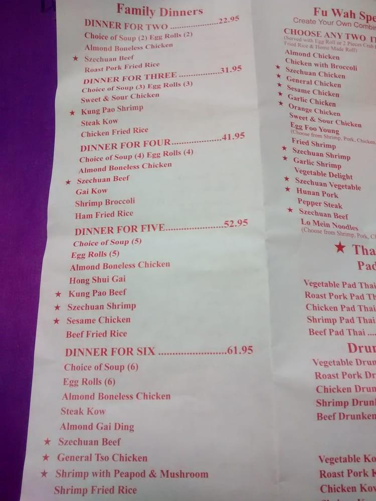 Menu at Wong's Fu Wah restaurant, Garden City