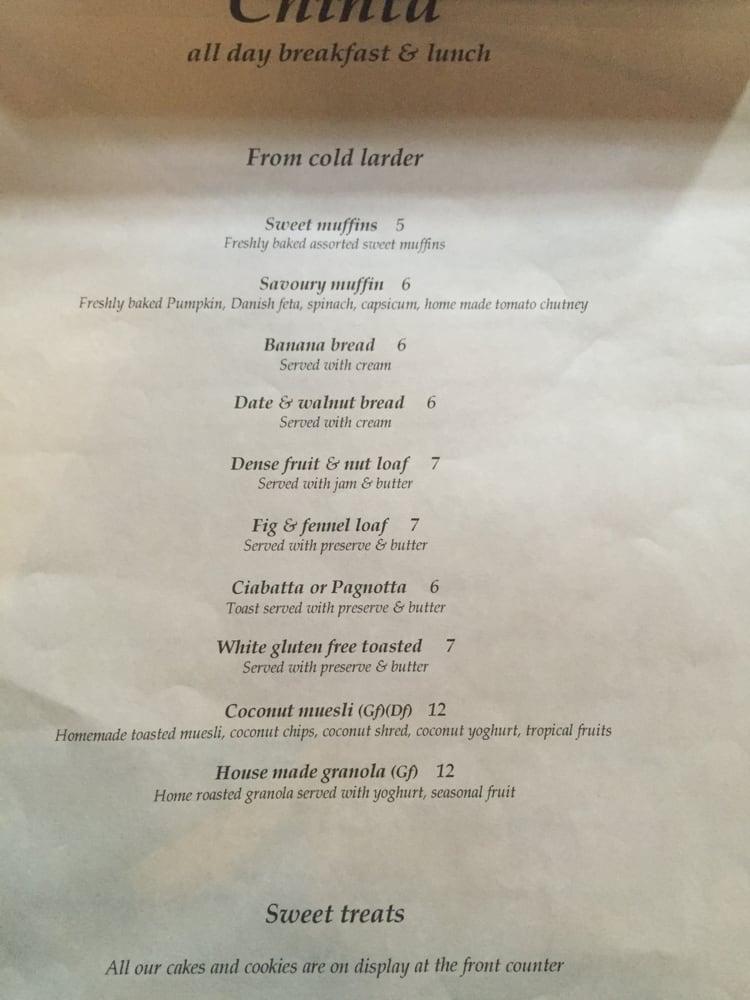 Menu at Chinta Cafe, North Perth