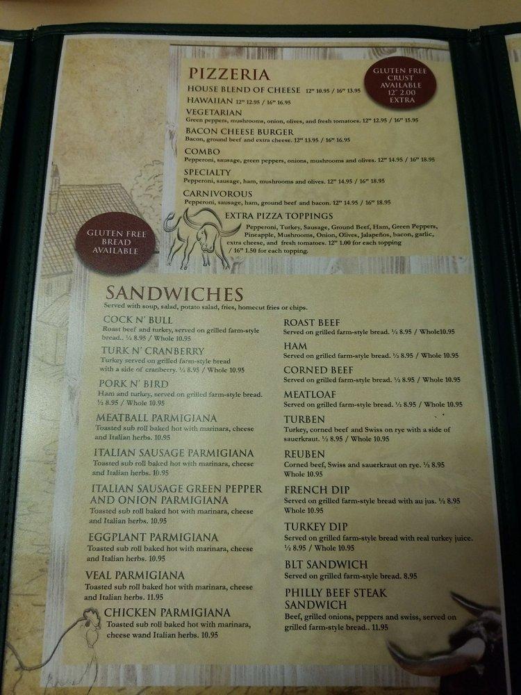 Menu at Cock & Bull Villa Roma restaurant, La Grande