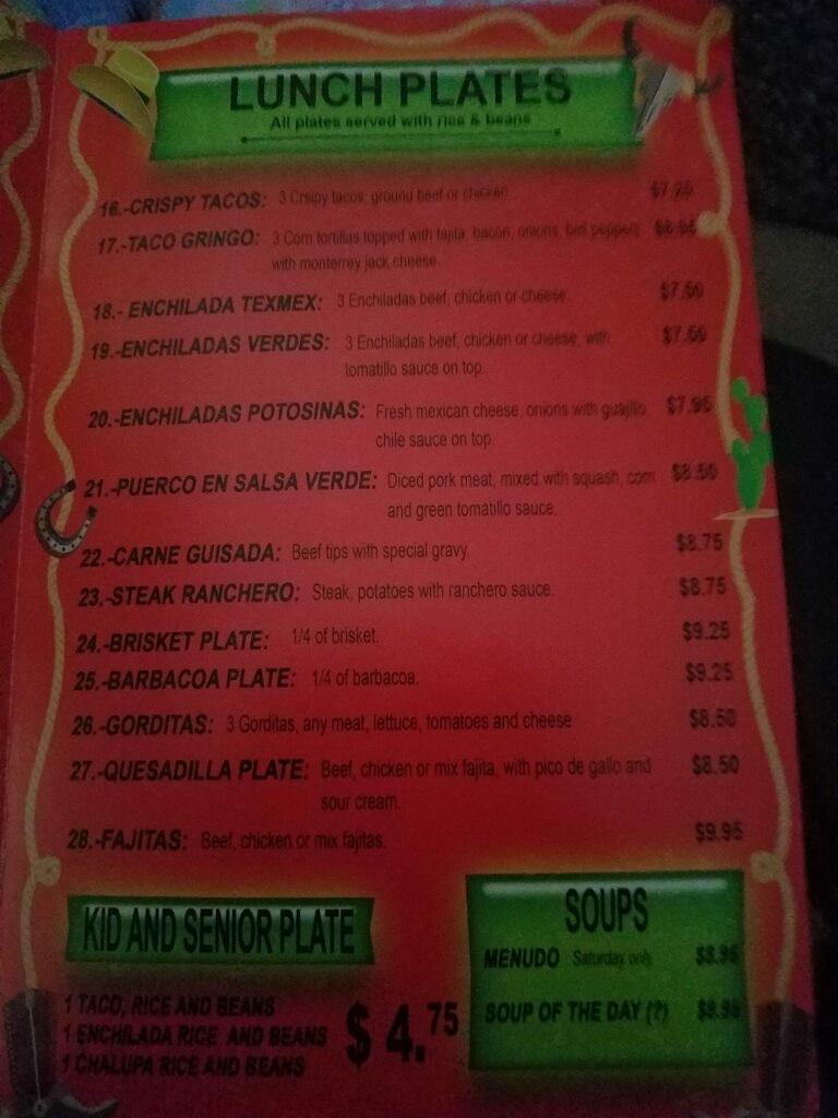 Menu at La Gringas Taqueria restaurant, Cleburne