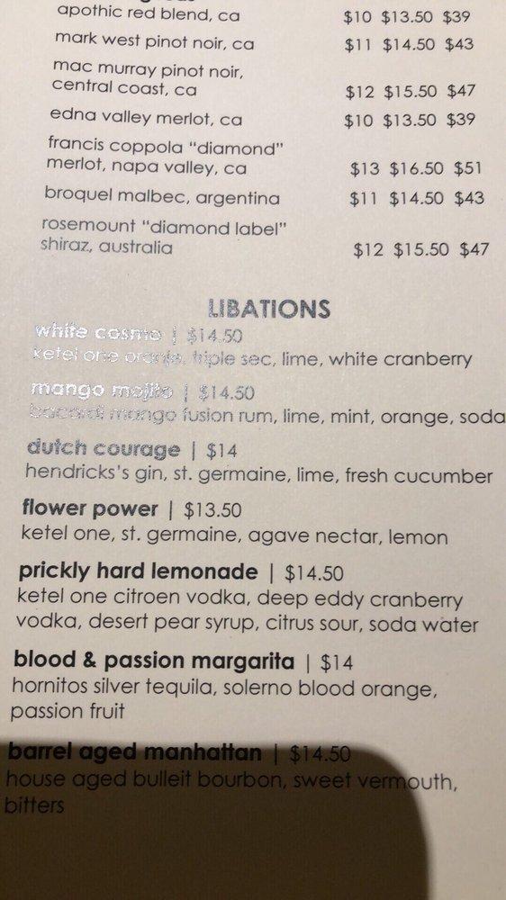 Menu at Lobby Bar, Las Vegas, 3799 S Las Vegas Blvd