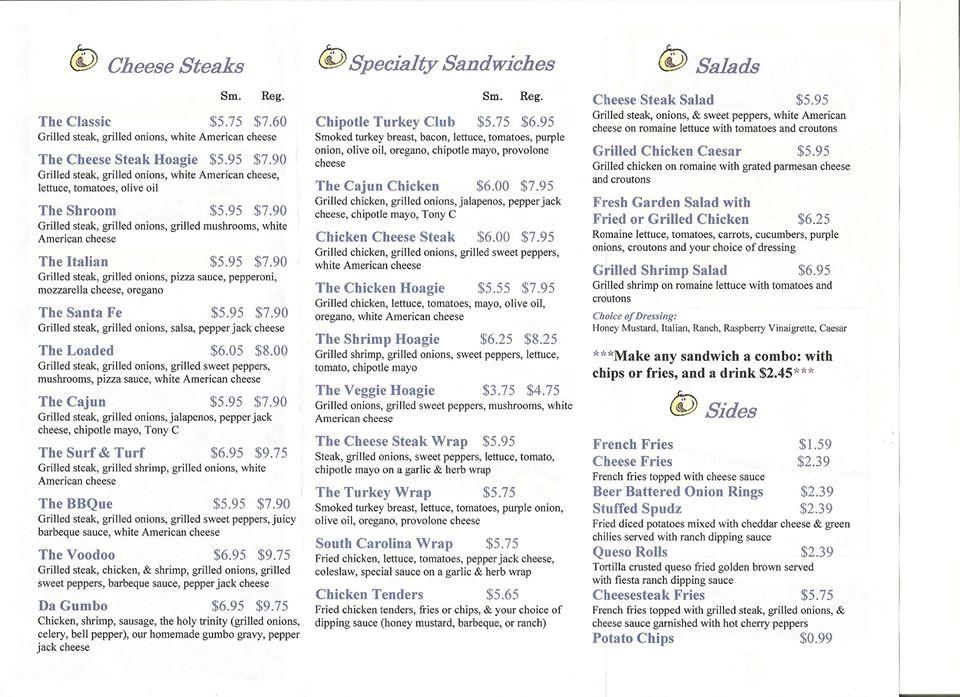 Menu at Philly Me Up restaurant, Baton Rouge