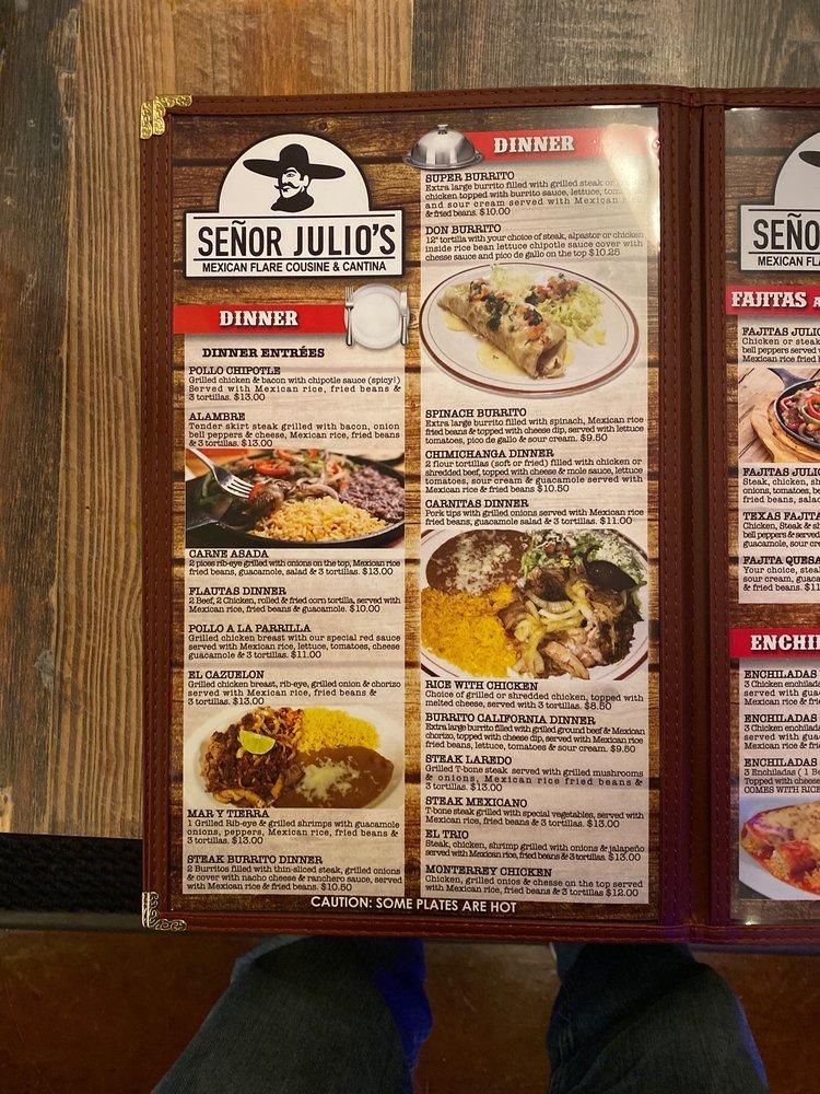Menu at Señor Julio’s restaurant, Moline