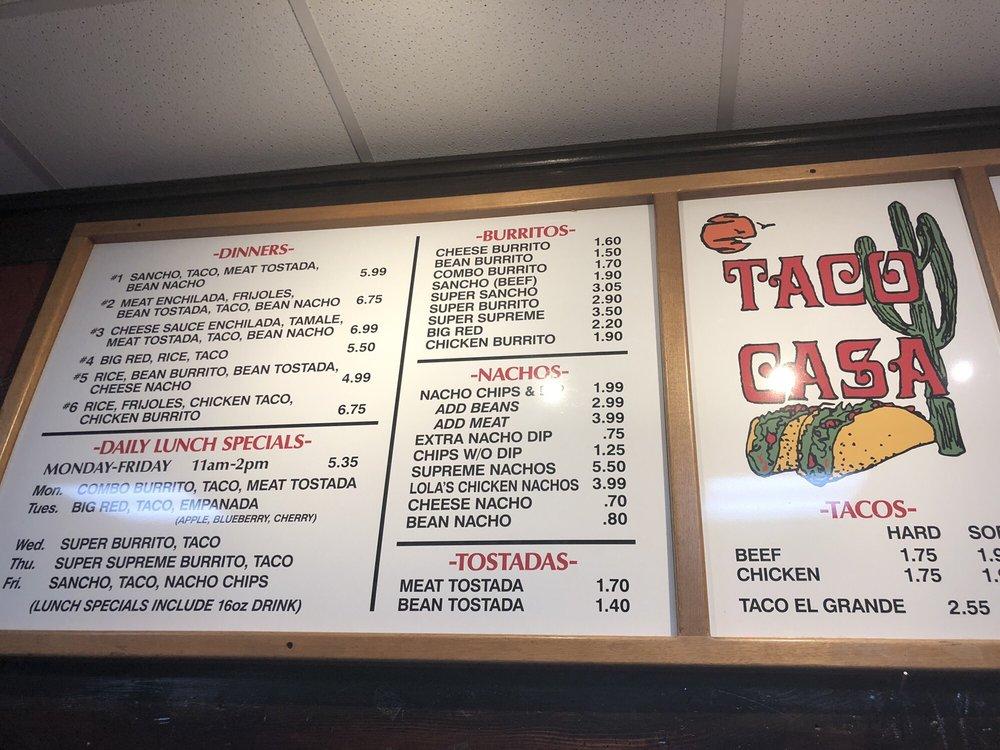 Menu at Taco Casa restaurant, Greenville, N Pleasantburg Dr