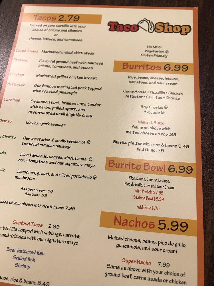Menu at Taco Shop restaurant, Palatine, 809 N Quentin Rd