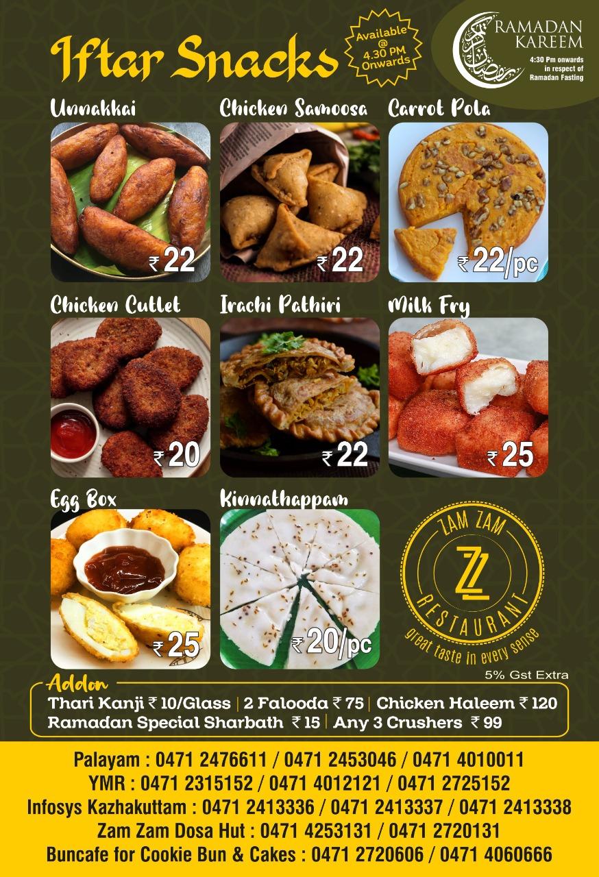 Menu at Zam Zam Restaurant, Thiruvananthapuram, opp. MLA Hostel