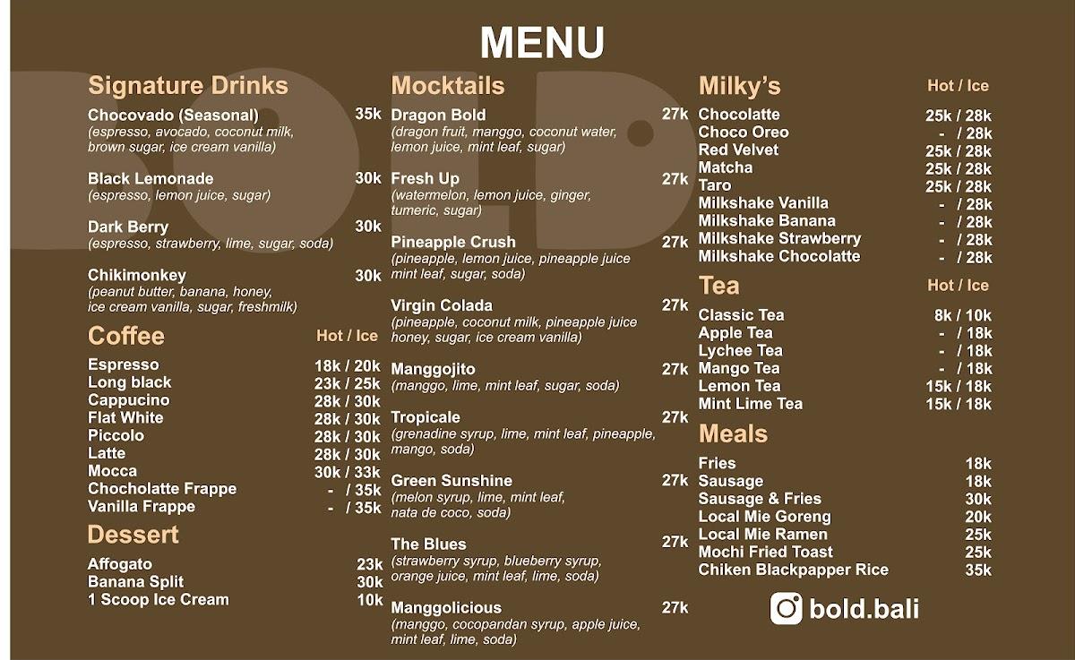 Menu at BOLD restaurant, Mengwi