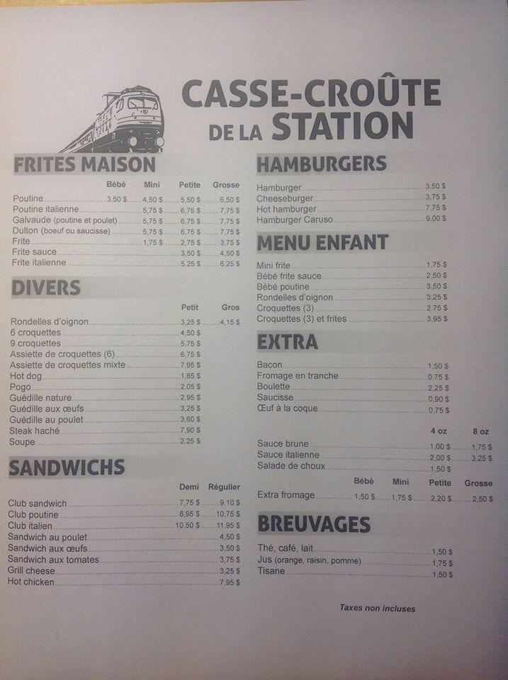Menu at Casse Croûte restaurant, Laurier-Station