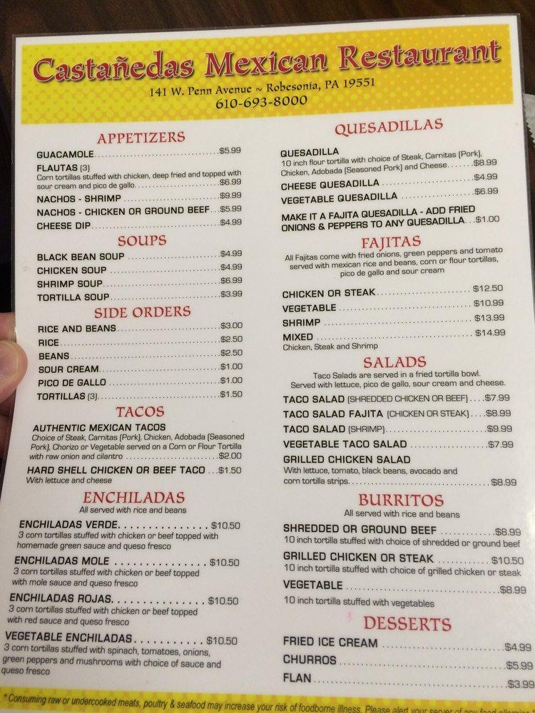 Menu at Castañeda Mexican Restaurant, Robesonia, 225 E Penn Ave