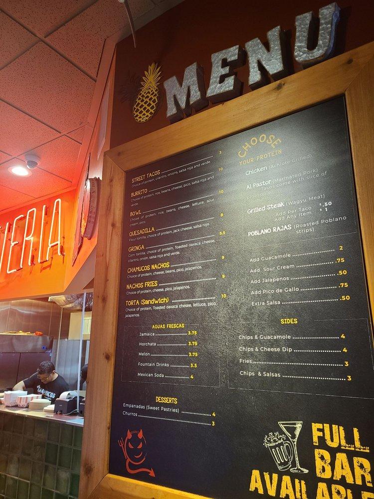 Menu at Dos Chamucos Taqueria restaurant, Seattle