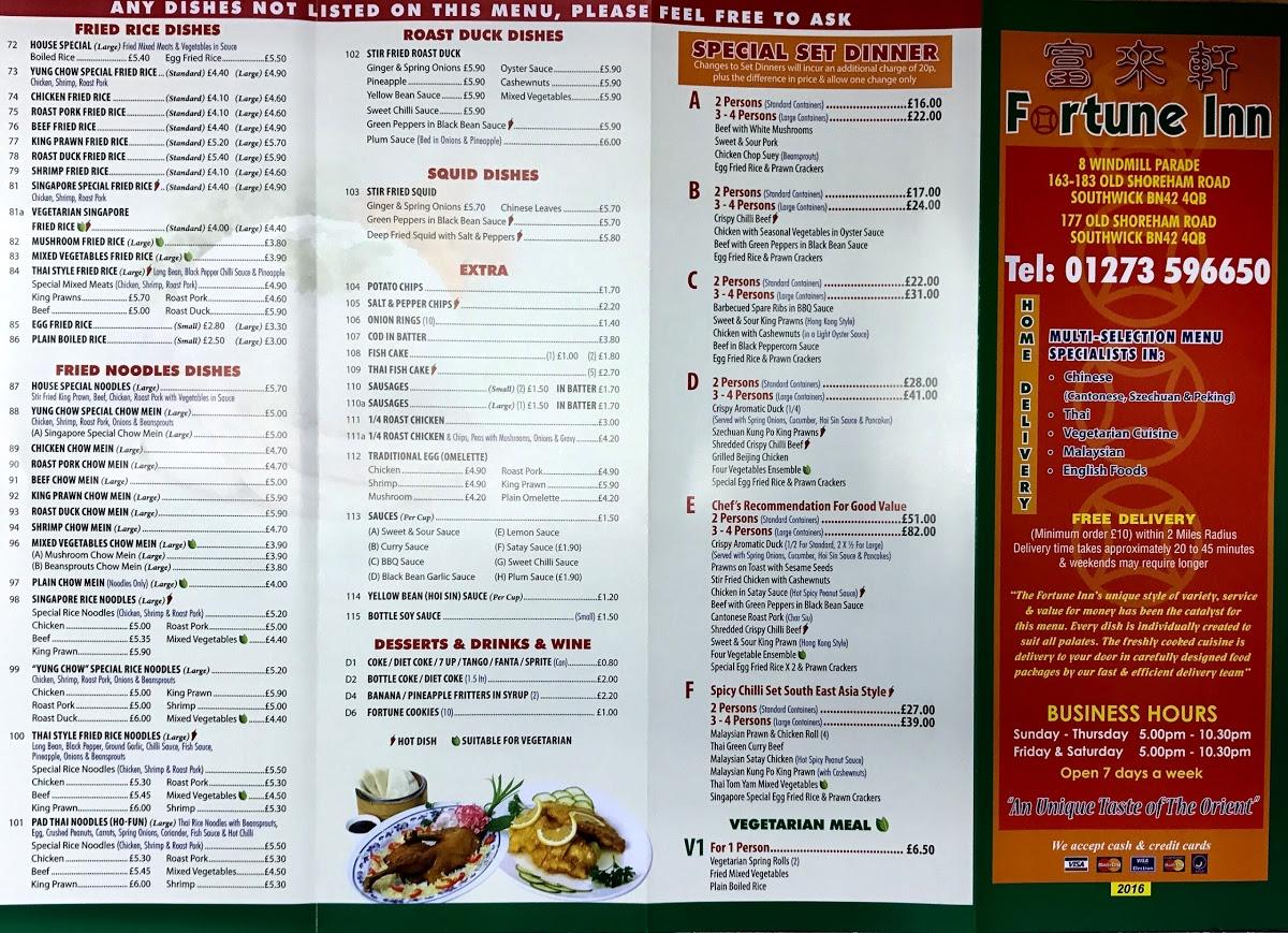 Menu at Fortune Inn fast food, Hove