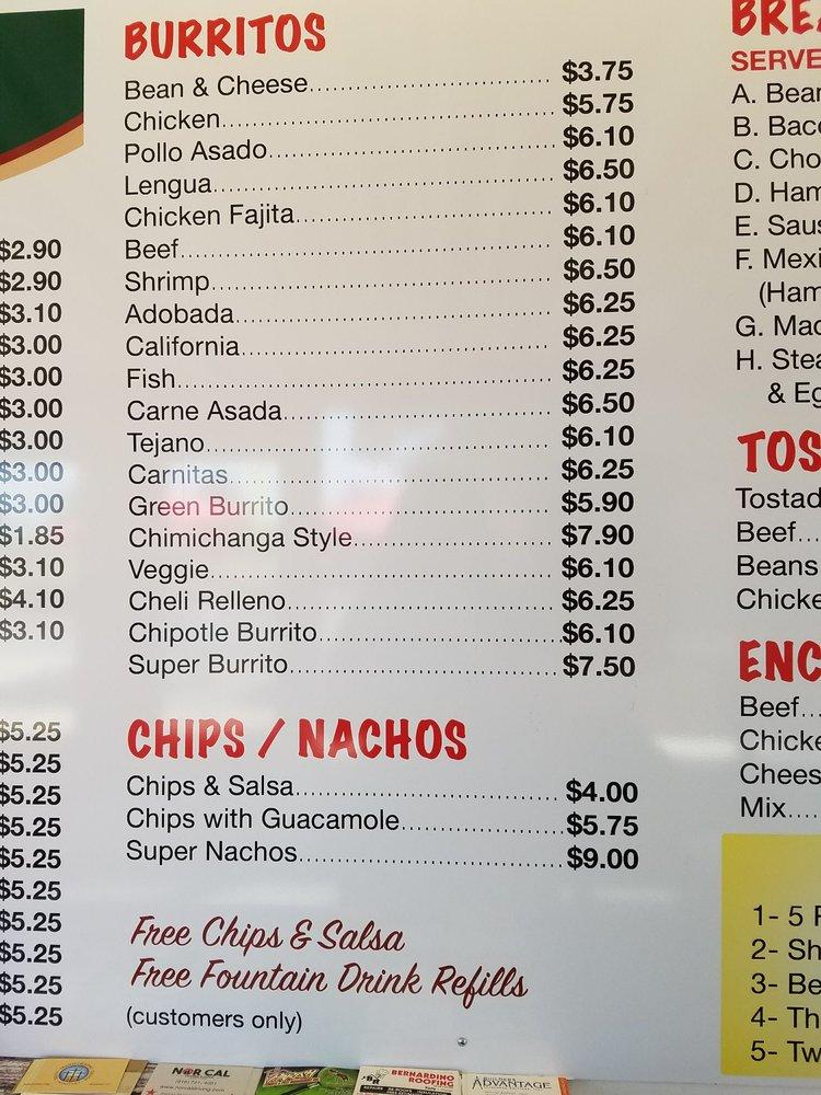 Menu at Gilberto's Tacos Mexican Restaurant, Citrus Heights
