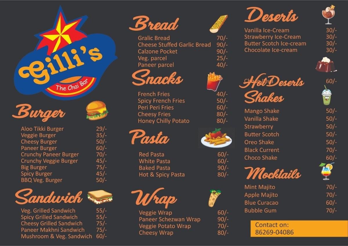 Menu at Gilli's cafe, Amb