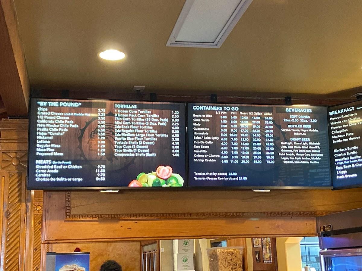 Menu at La Tolteca restaurant, Azusa
