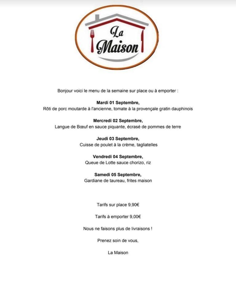 Menu at La maison restaurant, Saint-Paul-et-Valmalle