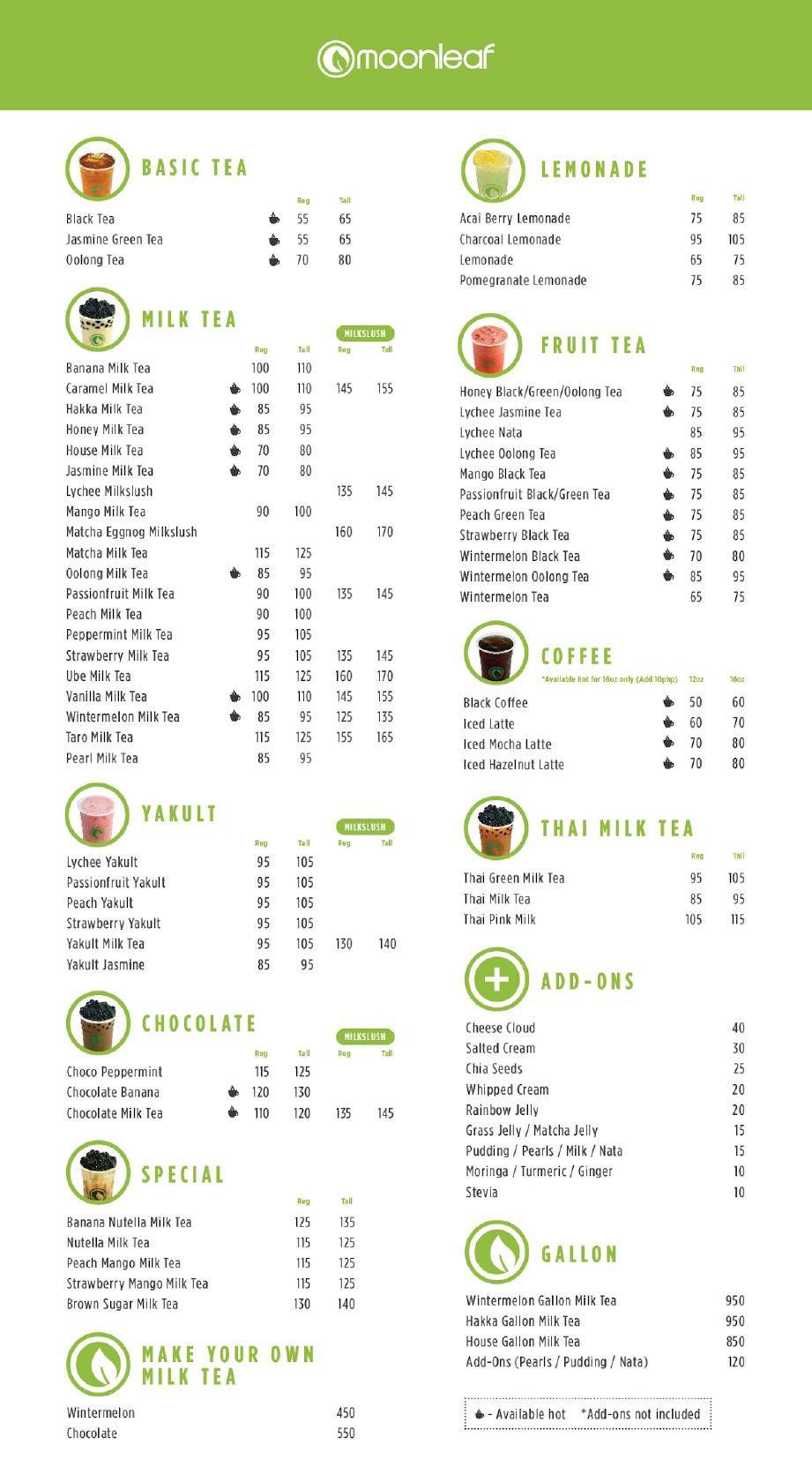 Menu at Moonleaf Dahlia, Quezon City