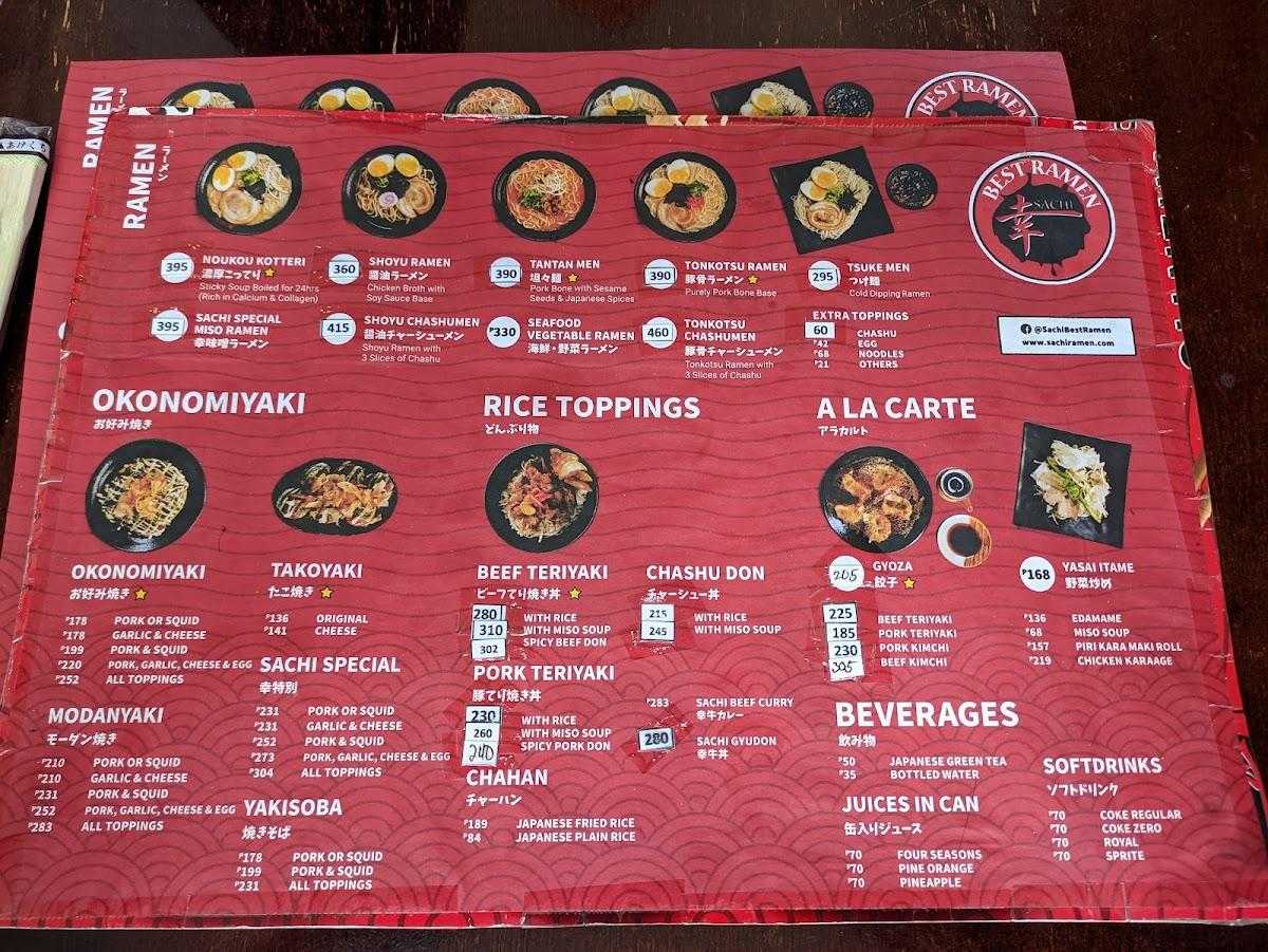 Carta del restaurante Sachi - Authentic Japanese Ramen and Okonomiyaki ...