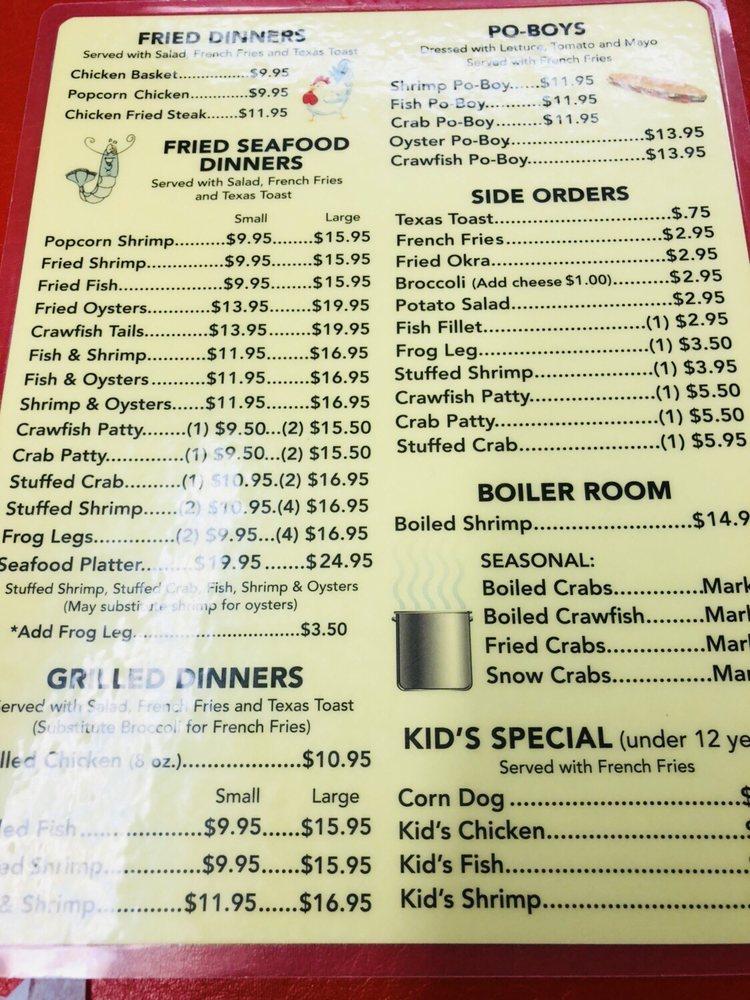 Menu at Seafood Palace restaurant, Lake Charles, Enterprise Blvd