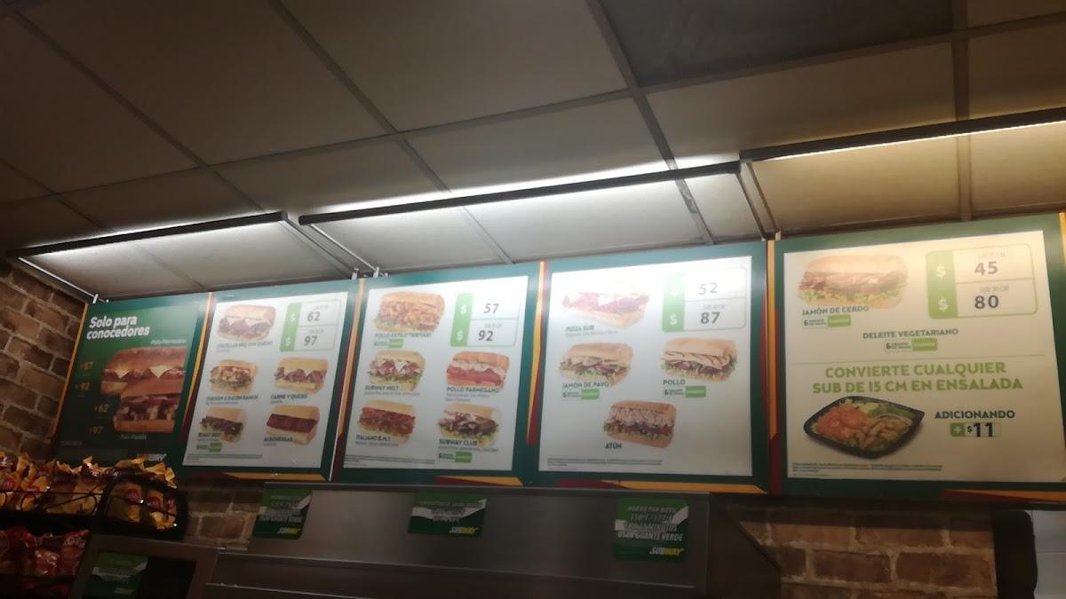 Menu at Subway fast food, Cancún, Plaza 2000